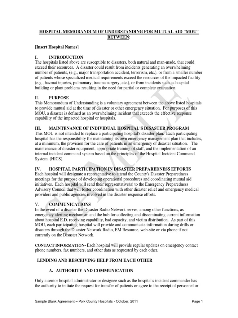 Joint Mou Polk Cty Hosp | PDF | Emergency Management | Emergency