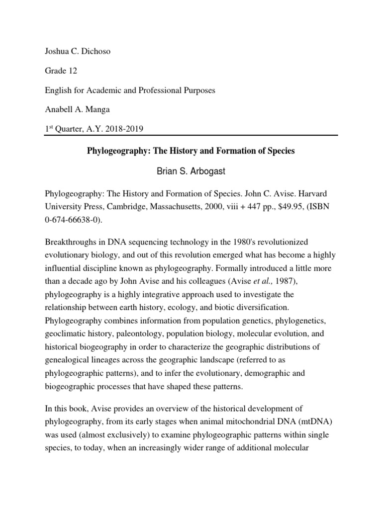 Phylogeography: The History and Formation of Species | PDF | Biological ...