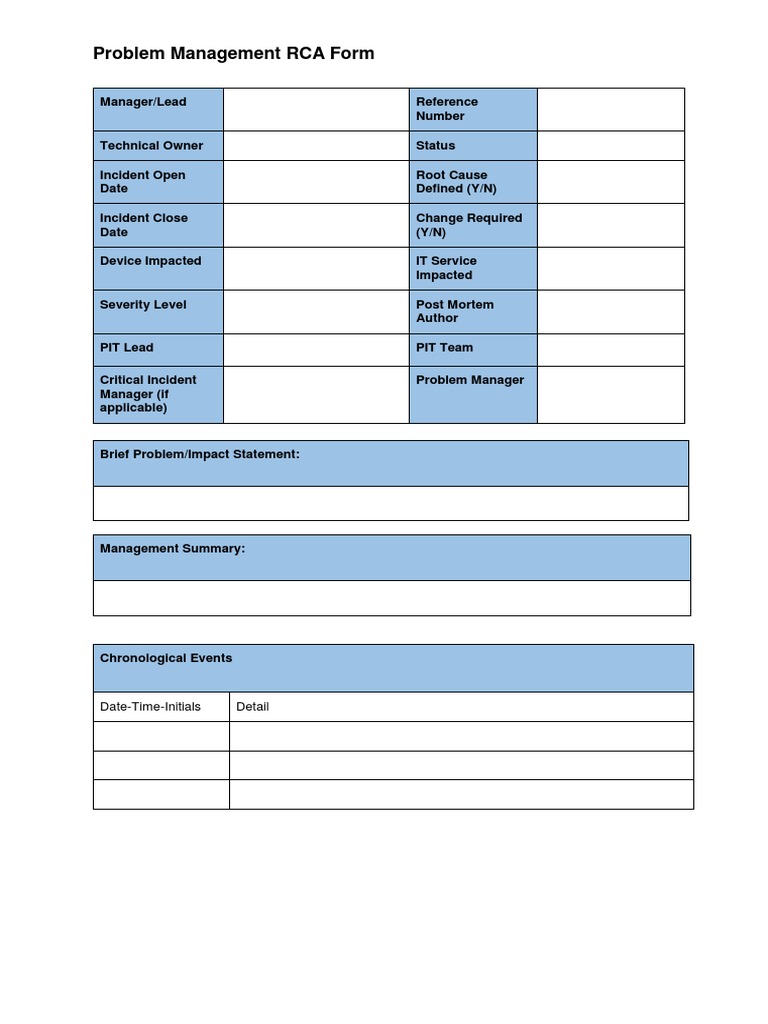 Problem Management RCA Form: Date-Time-Initials Detail | PDF