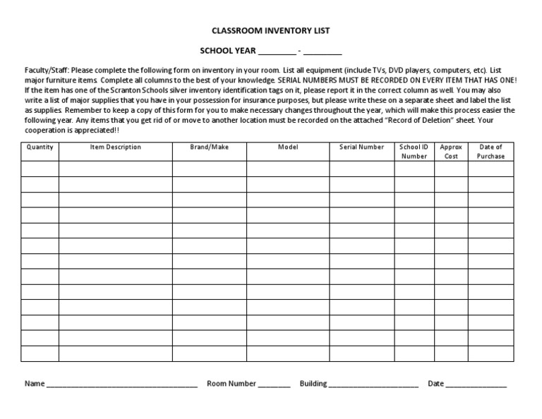 Classroom Inventory List SCHOOL YEAR | PDF | Computing | Business