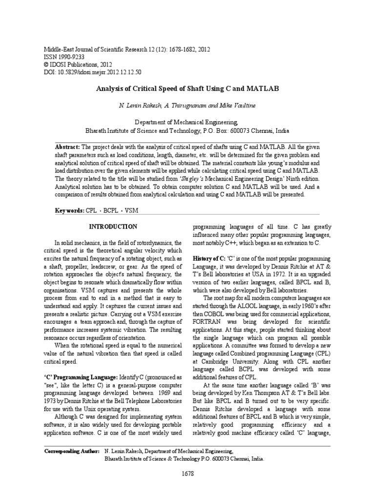 Critical Speed of Shaft - Program C Code PDF | Download Free PDF ...
