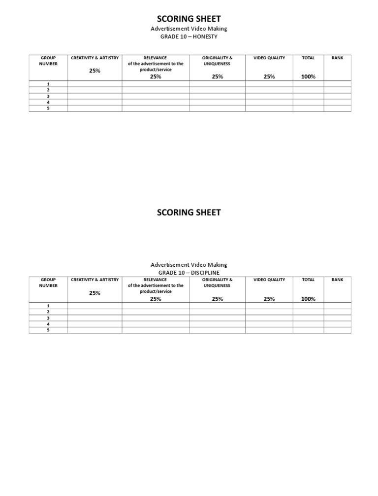 Scoring Sheet | PDF