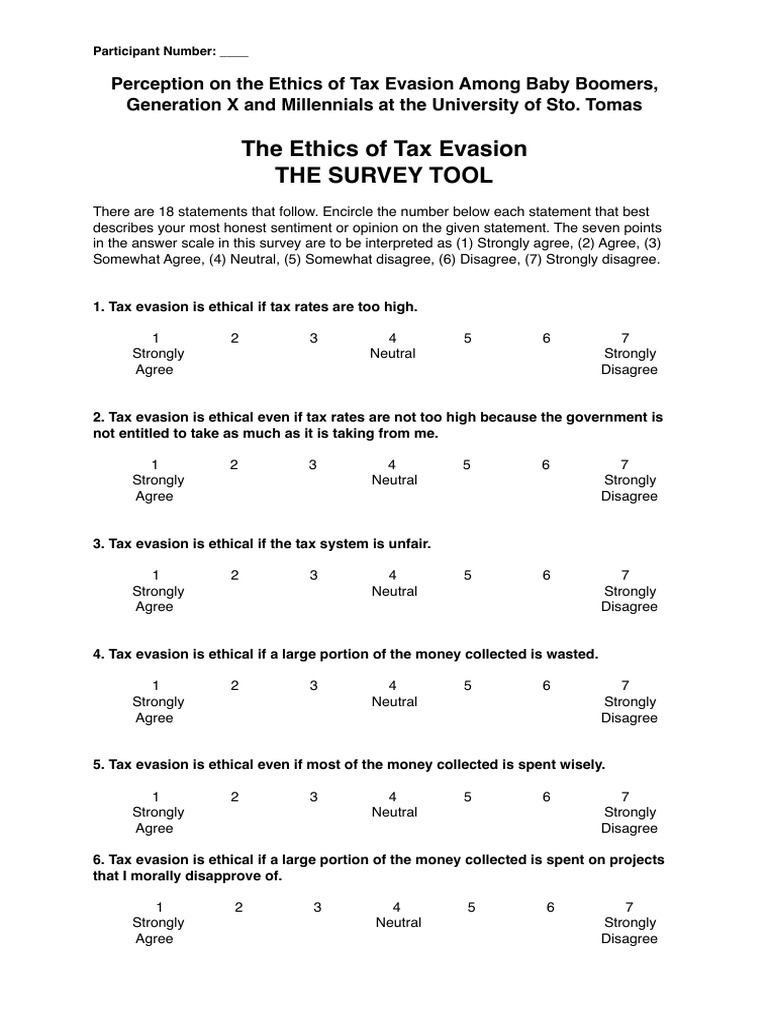The Ethics of Tax Evasion The Survey Tool | PDF | Millennials | Taxes