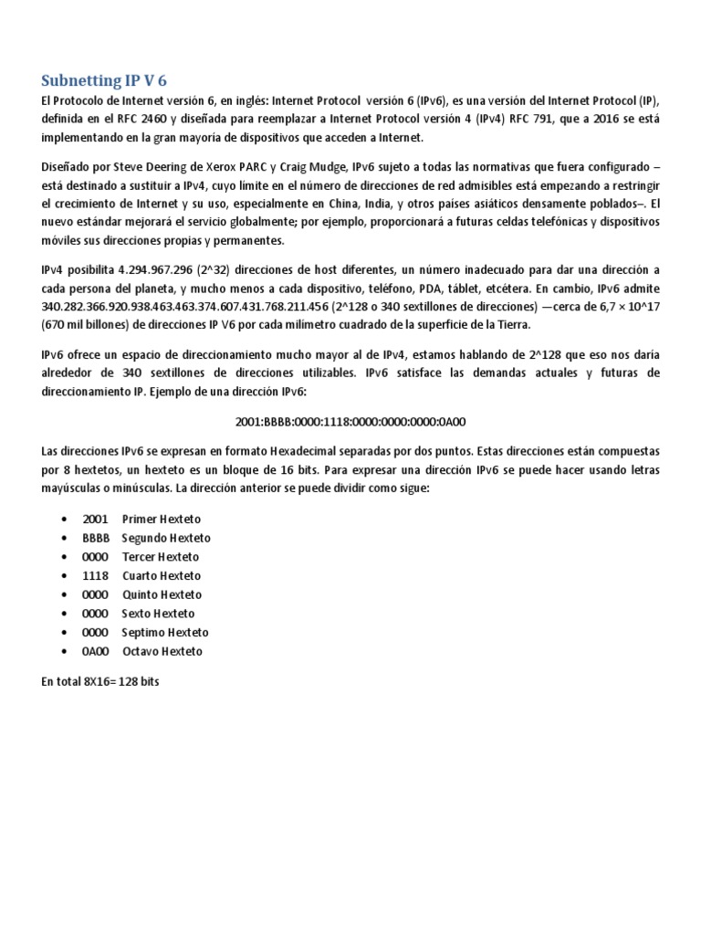 Subneting Ipv6 | PDF | Yo Pv6 | Dirección IP