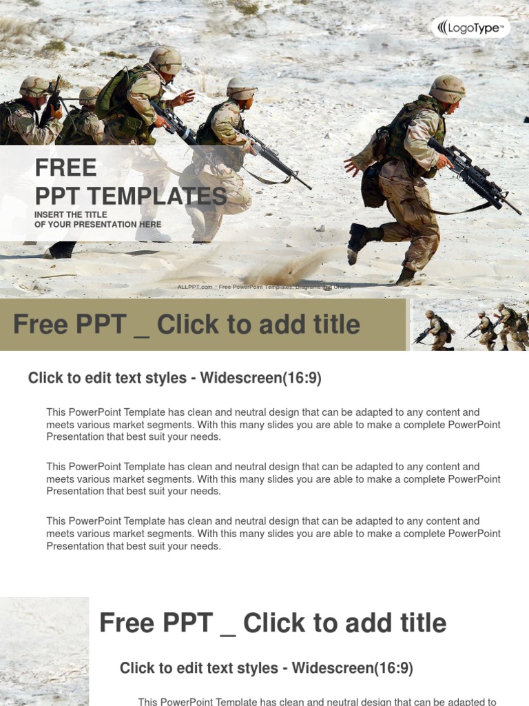 Squad of Soldiers in The Desert PowerPoint Templates Widescreen | PDF