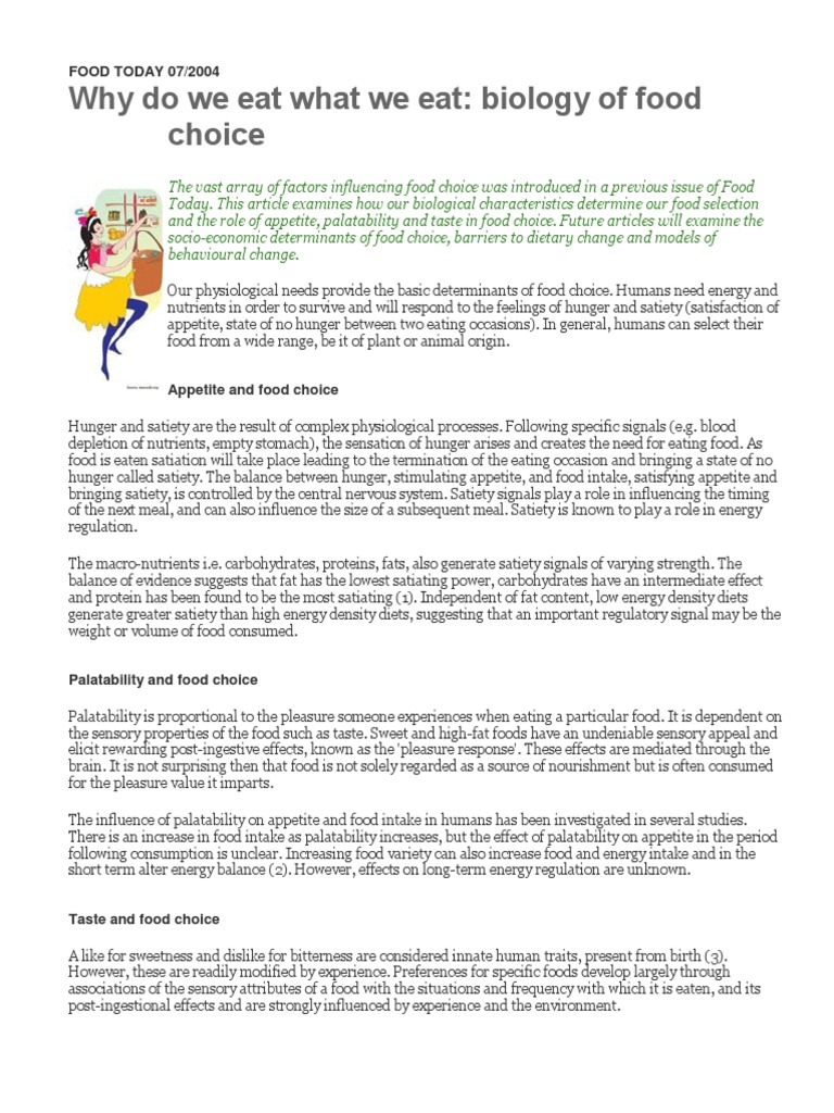 Why Do We Eat What We Eat: Biology of Food Choice | PDF | Eating | Appetite