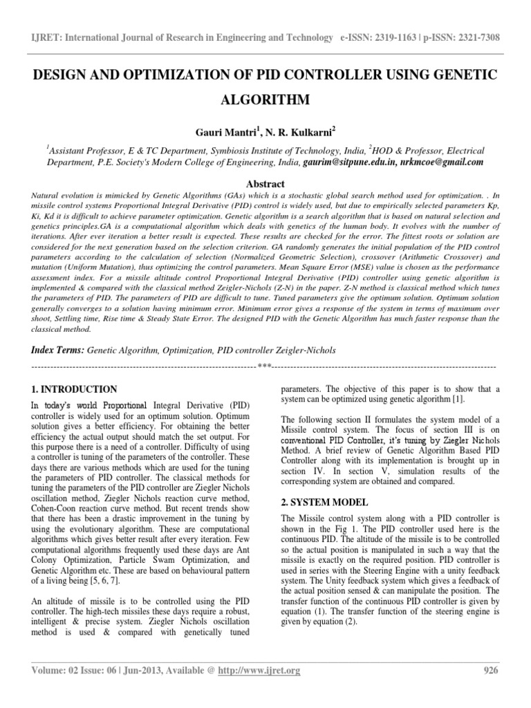 Design And Optimization Of Pid Controlle Pdf Pdf Genetic Algorithm