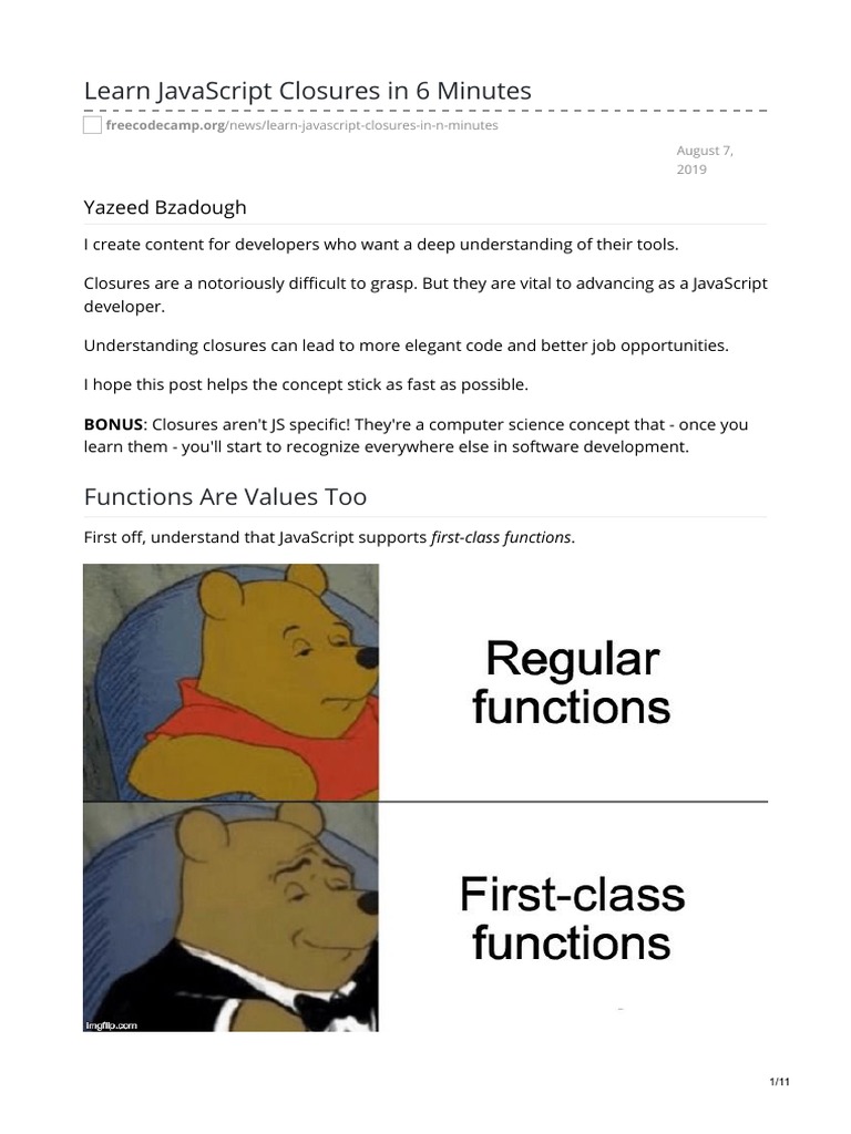Learn Javascript Closures in 6 Minutes: Functions Are Values Too | PDF ...