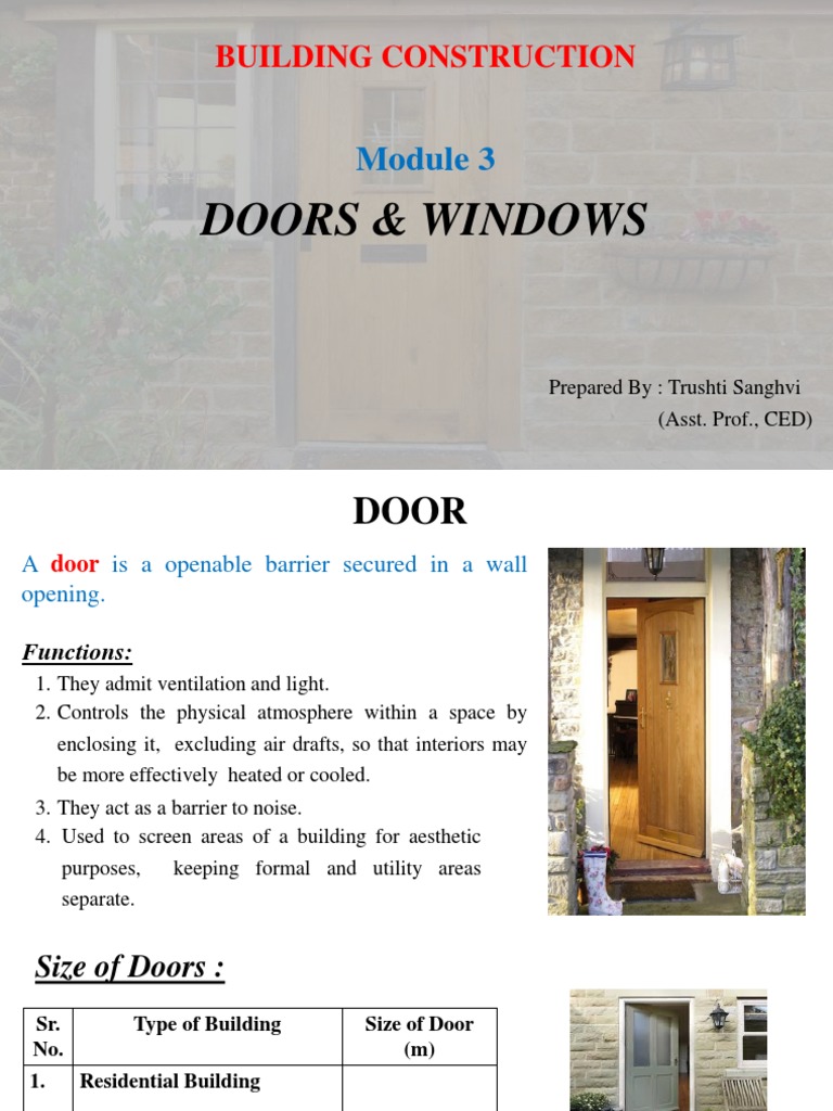 Building Construction: Doors & Windows | PDF | Window | Door