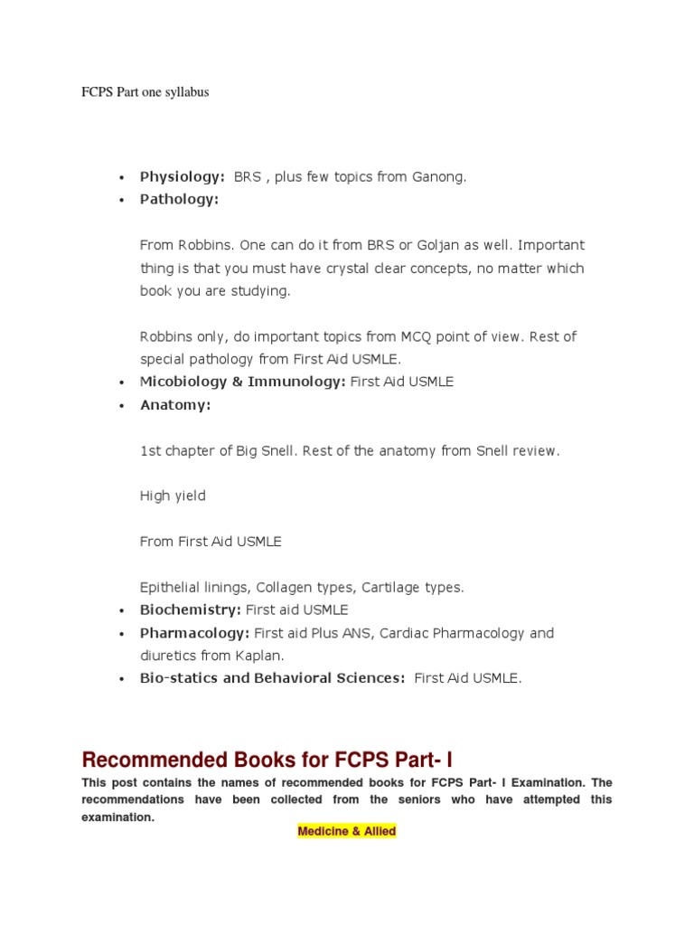 Recommended Books For FCPS Part-I | PDF | Pathology | United States ...