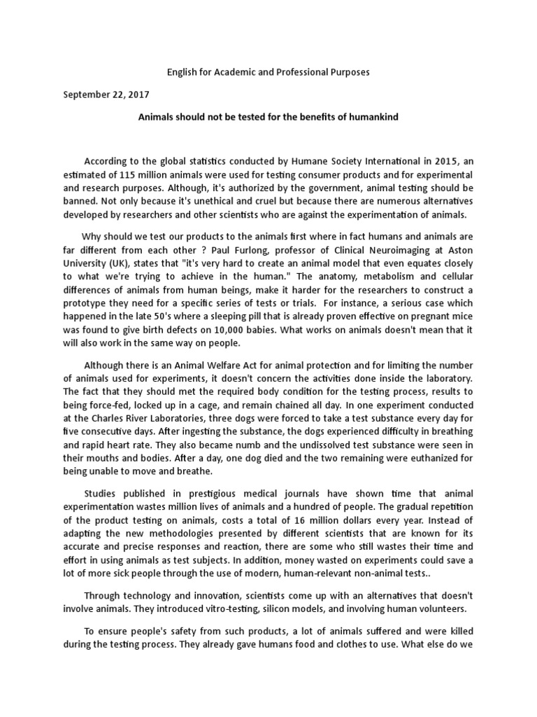 Position Paper | PDF | Animal Testing | Experiment