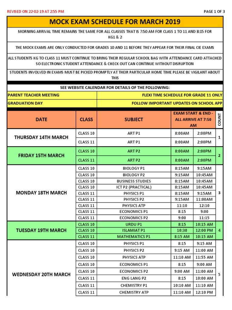Master Mock Exam Schedule For March 2019 | PDF | Behavior Modification ...
