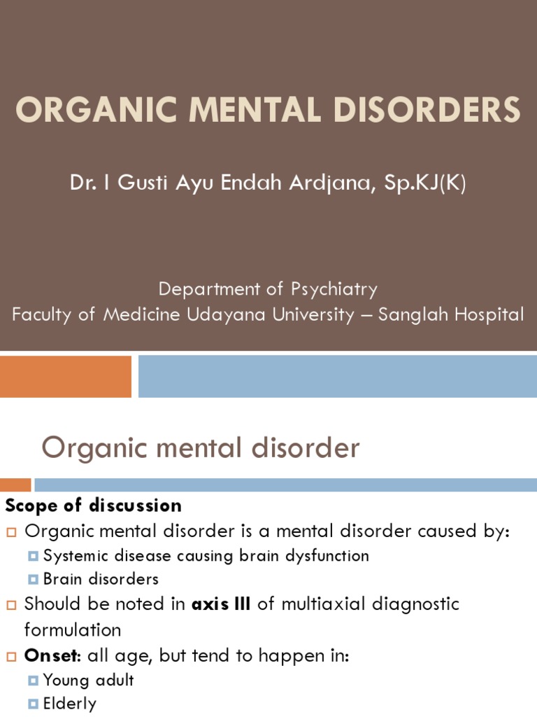 Understanding Organic Mental Disorders | PDF | Dementia | Mental Disorder