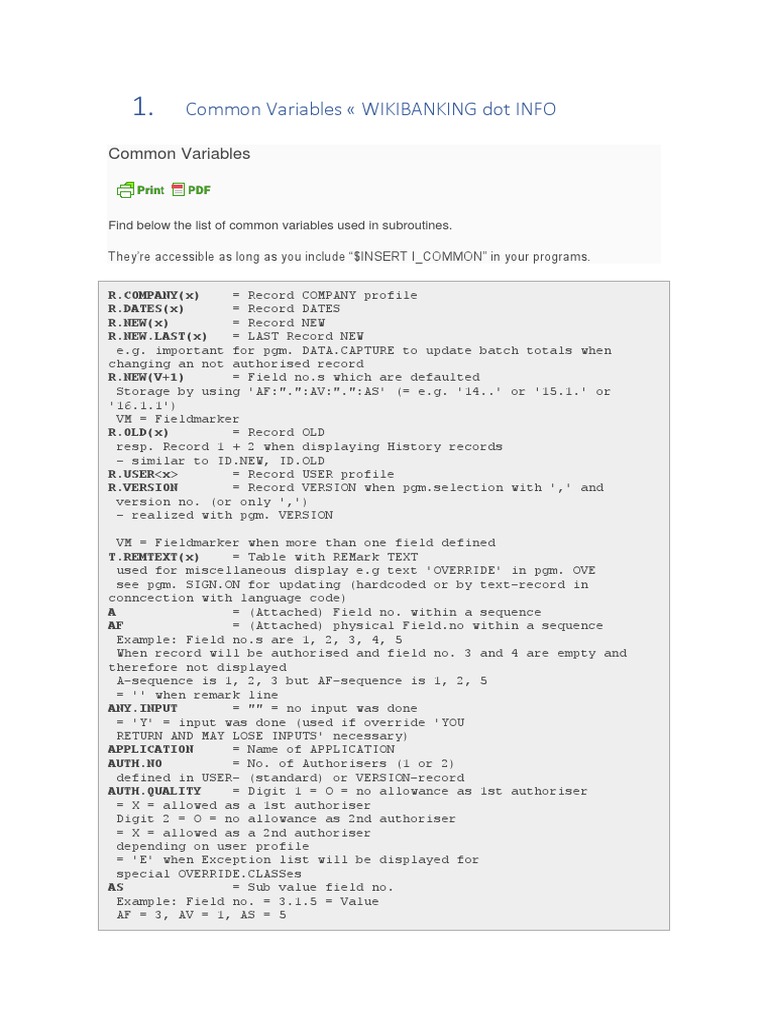 Common Variables WIKIBANKING Dot INFO | PDF | Computer Terminal | Software Engineering