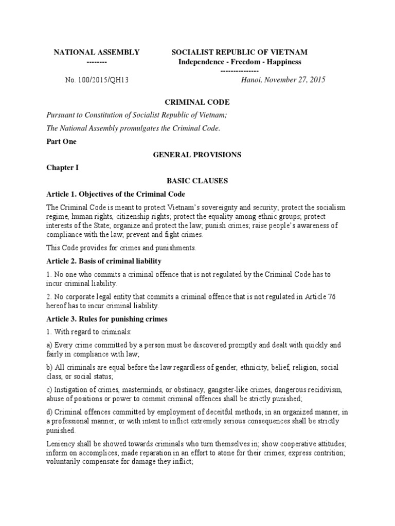 Vietnam Criminal Code Procedure | PDF | Sentence (Law) | Pardon