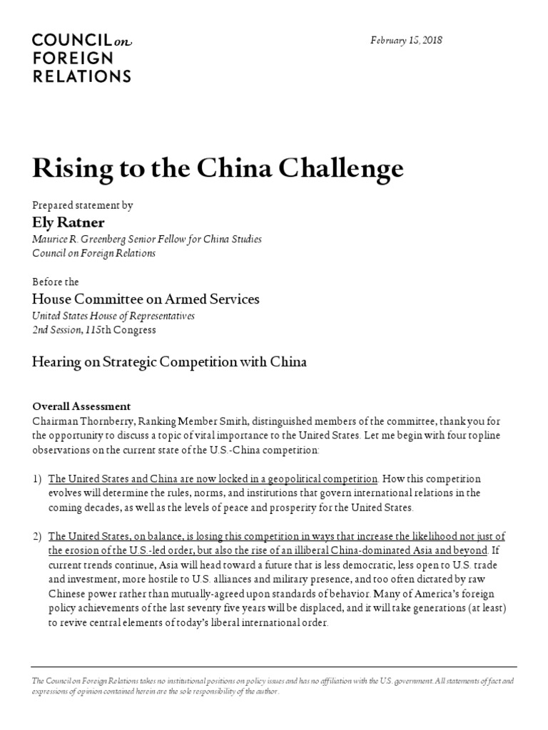 Strategic Competition With China HASC 2 15 18 | PDF | China | World ...