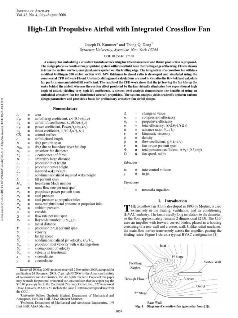 High-Lift Propulsive Airfoil With Integrated Crossflow Fan | PDF ...