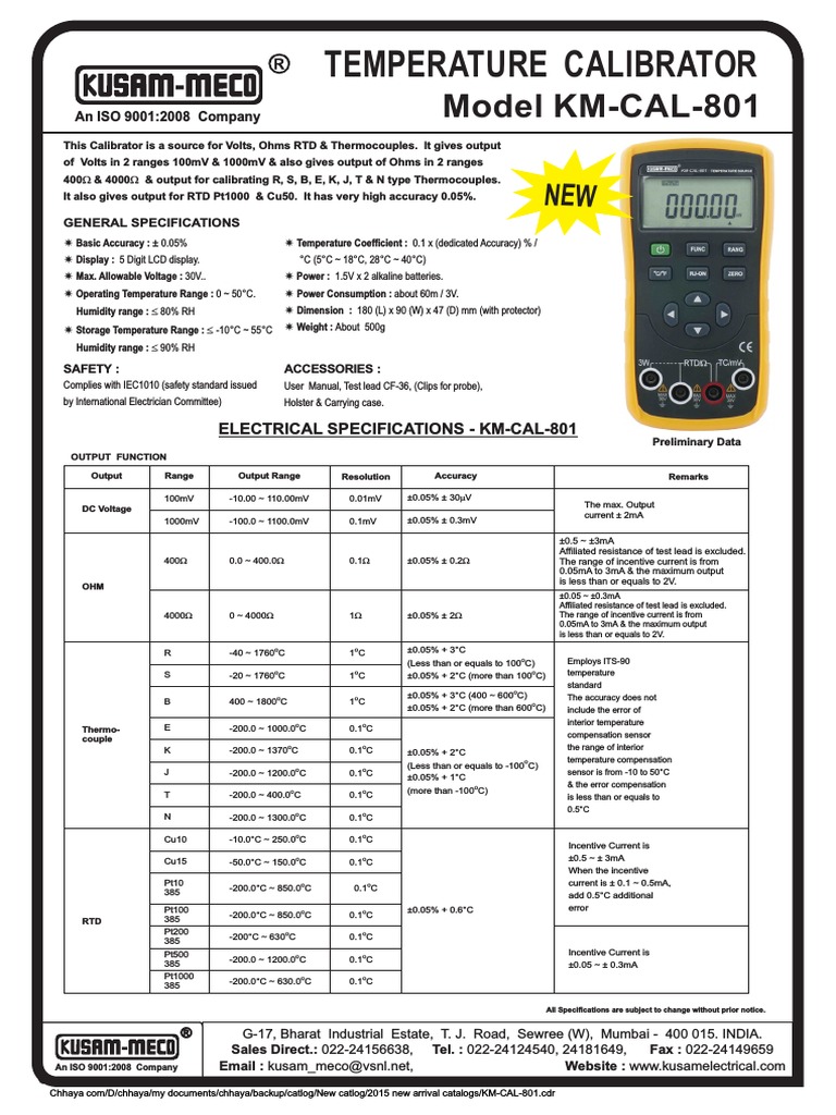 KM Cal 801 | Download Free PDF | Thermocouple | Celsius