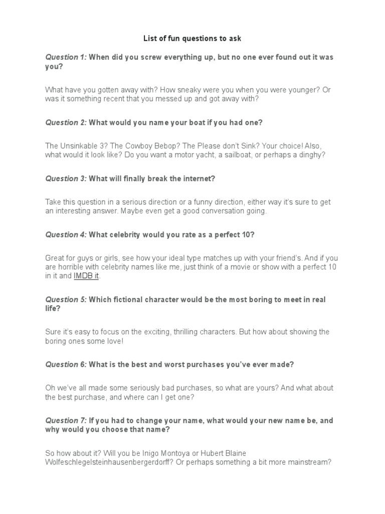 Questions To Ask Over Text | PDF