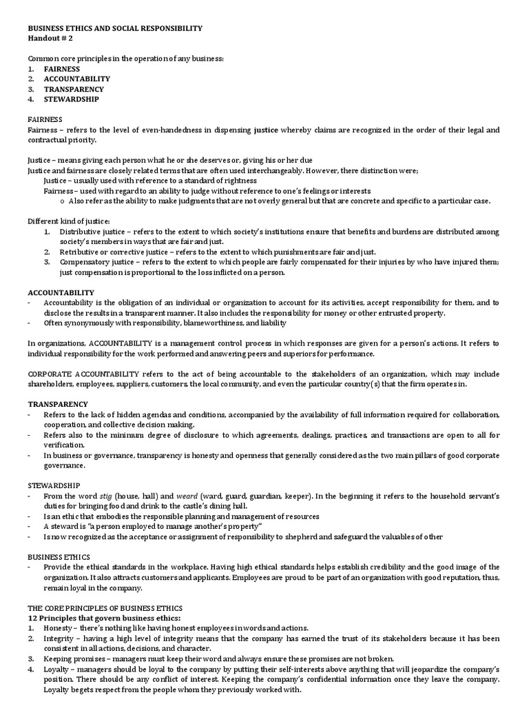 Handout 2 - Business Ethics and Social Responsibility | PDF | Income ...