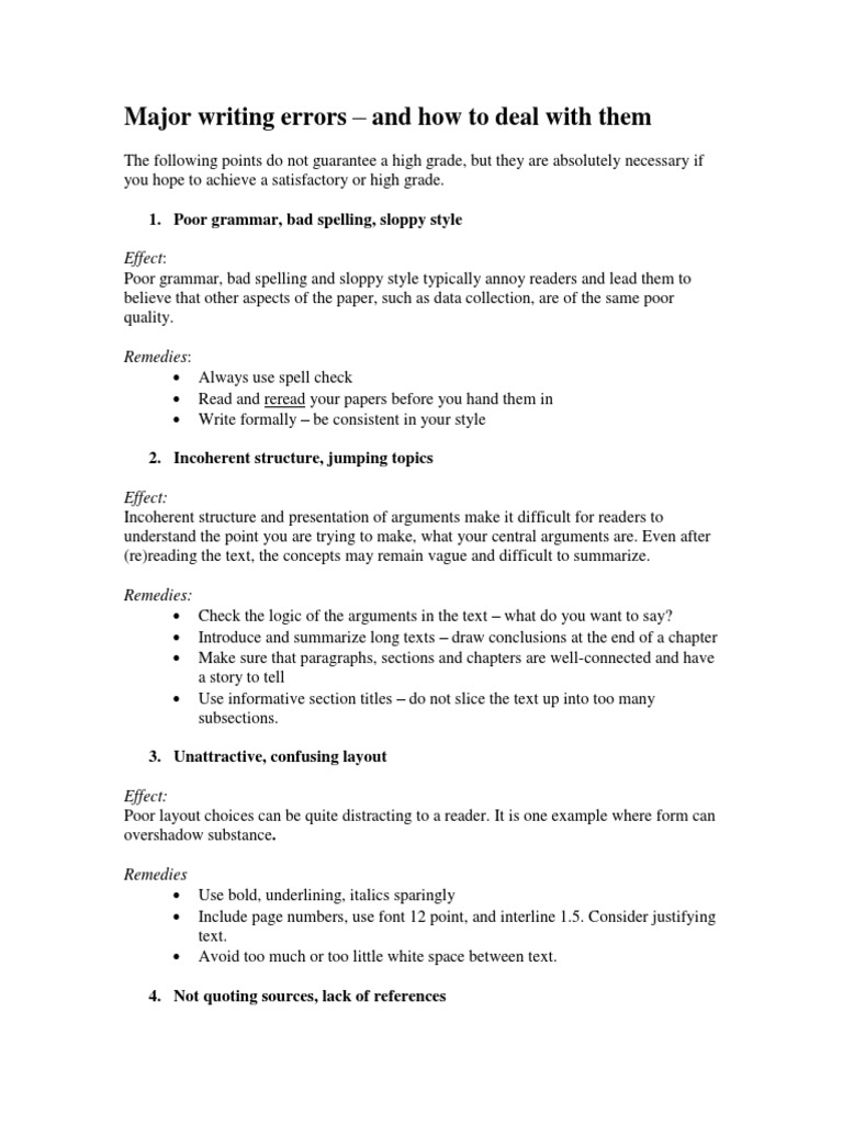 Major Writing Errors - and How To Deal With Them: 1. Poor Grammar, Bad ...