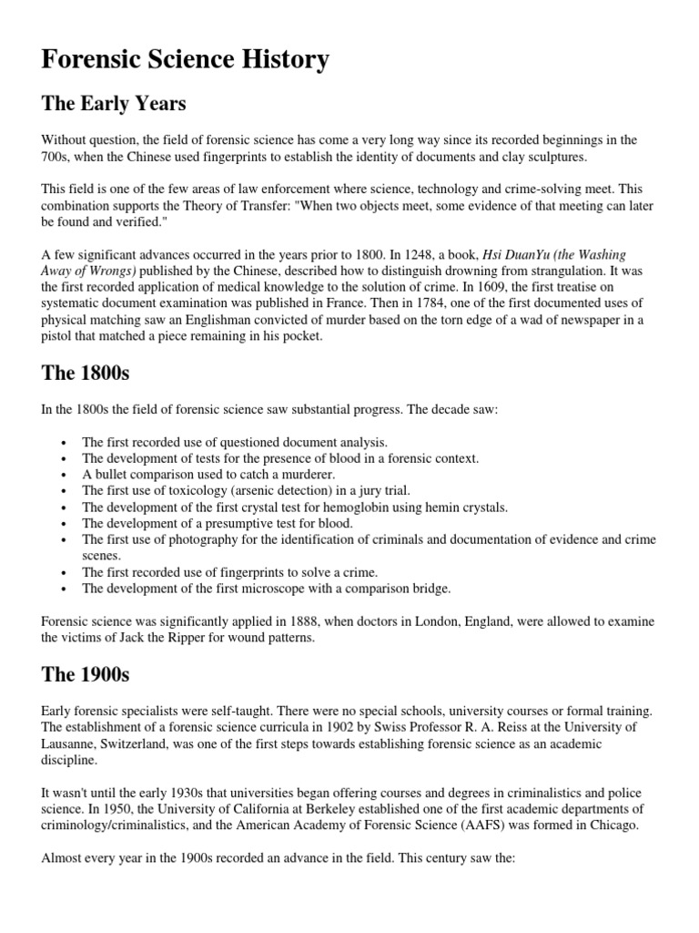 Forensic Science History: The Early Years | PDF | Crime Scene ...