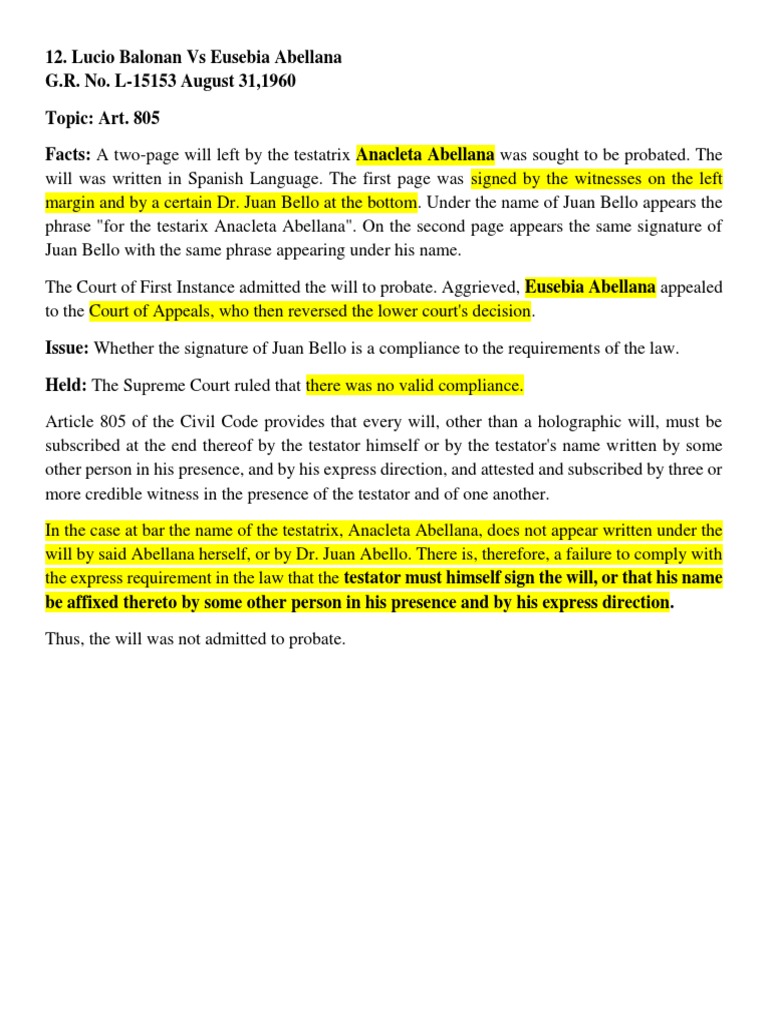 Balonan vs. Abellana | PDF | Will And Testament | Public Law