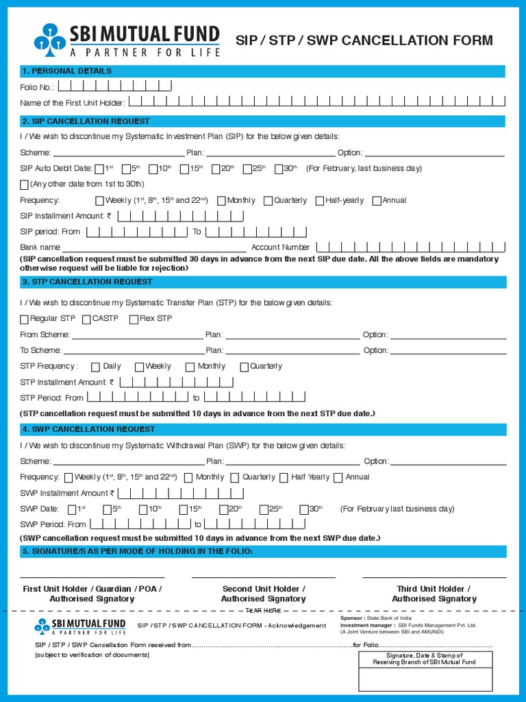 Sip STP SWP Cancellation Form | PDF | Banking | Business Sip STP SWP Cancellation Form | PDF | Banking | Business
