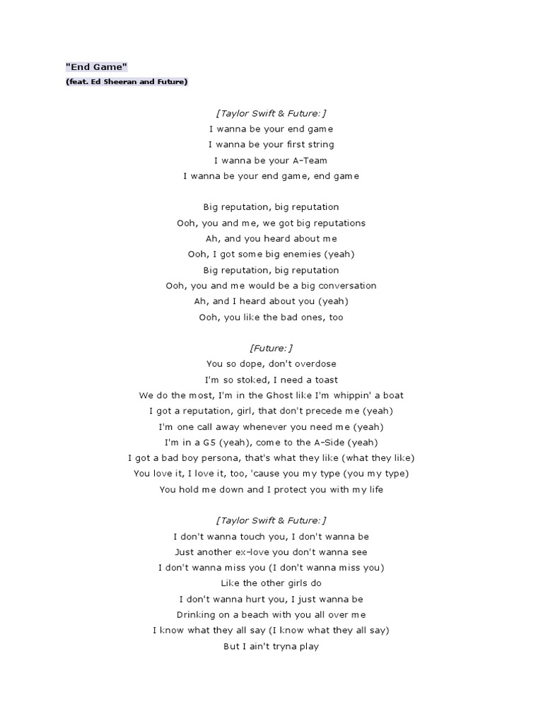 "End Game": (Taylor Swift & Future:) | PDF