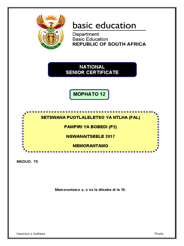Setswana MEMO | PDF