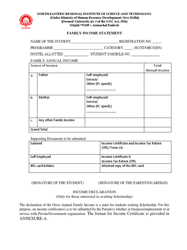 Family Income Certificate Format | PDF | Rupee | Pension