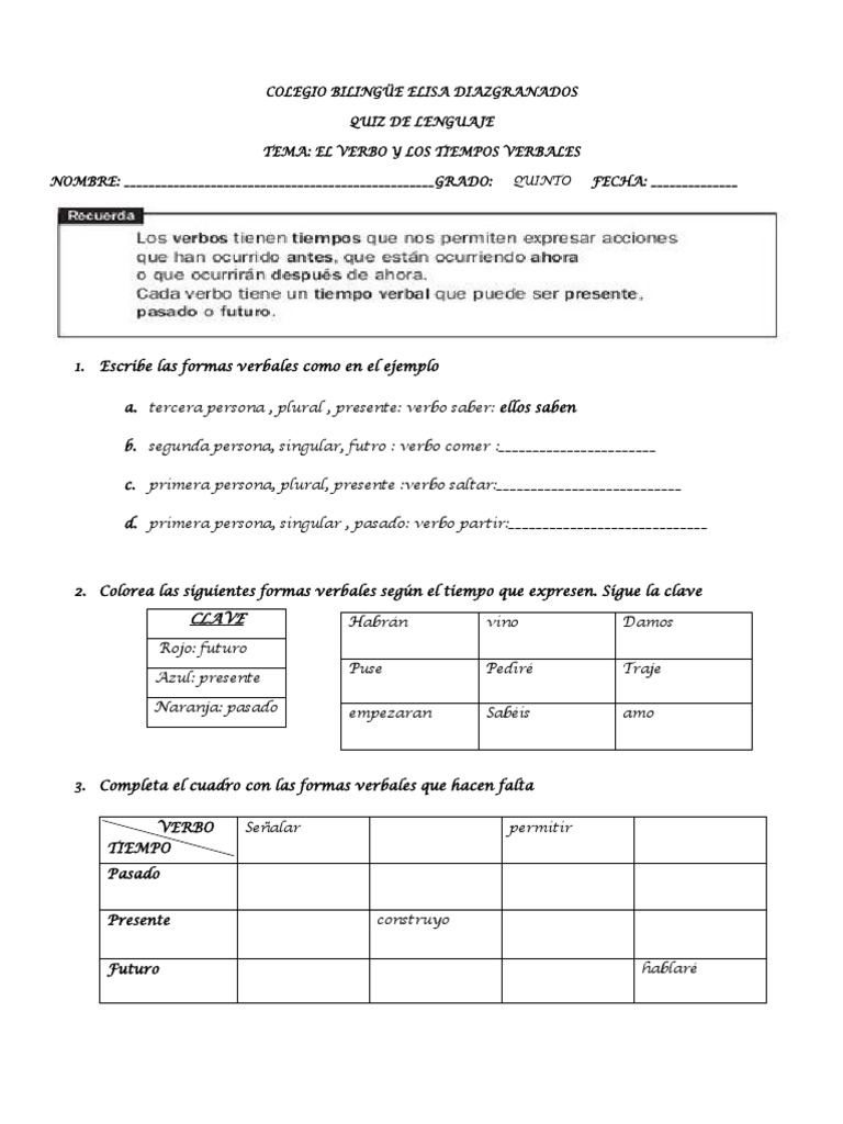 Quiz de Verbos y Tiempos Verbales | PDF | Verbo | Lingüística