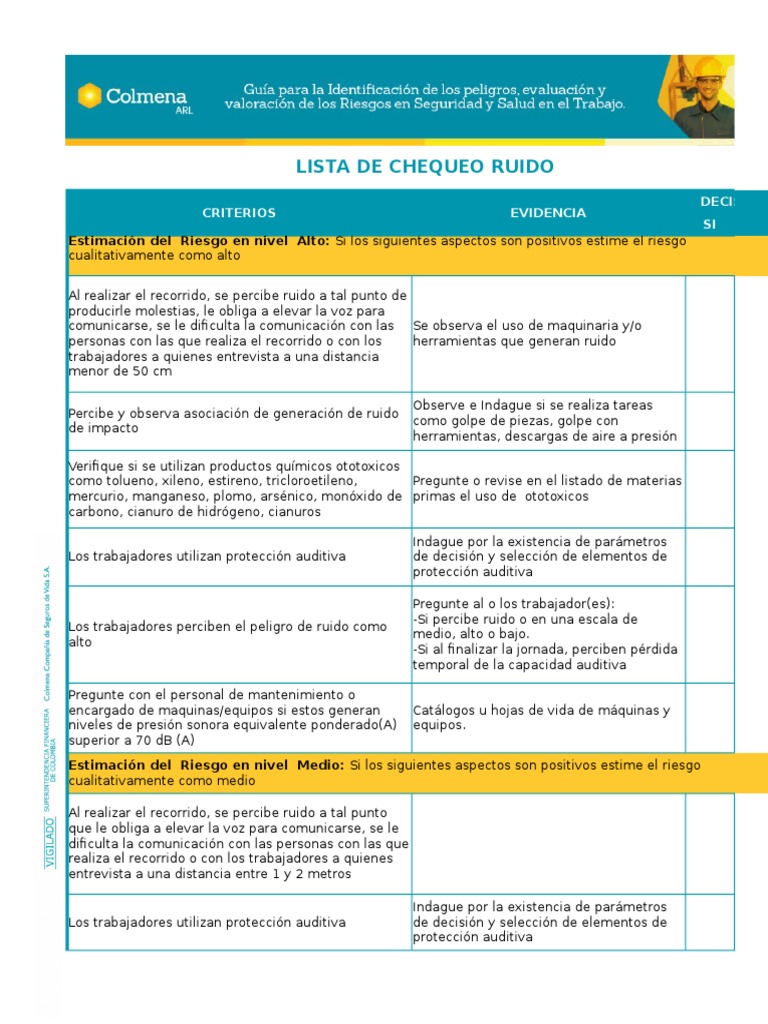 Lista de Chequeo de Ruido Laboral | PDF | ruido | Sustancias químicas