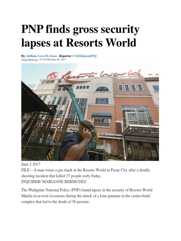 PNP Finds Gross Security Lapses at Resorts World | PDF | Security Guard