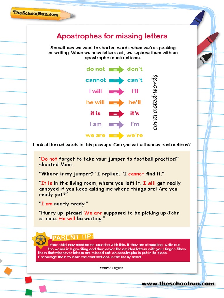 Apostrophes For Missing Letters | PDF