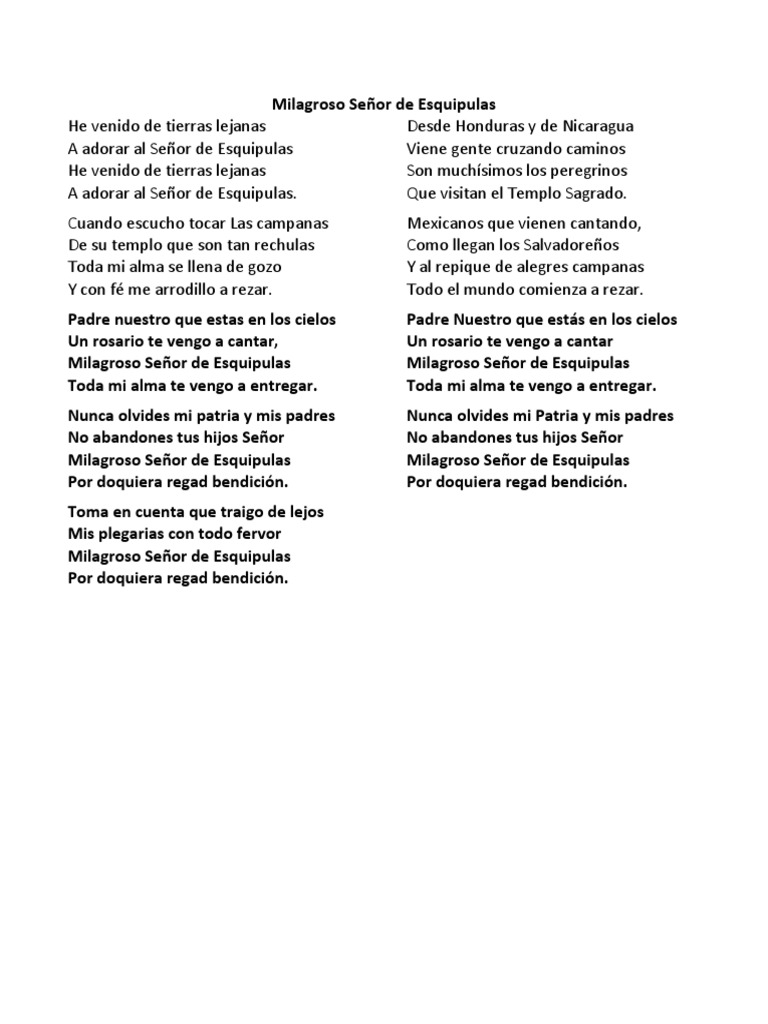 Milagroso Señor de Esquipulas: Letra | PDF