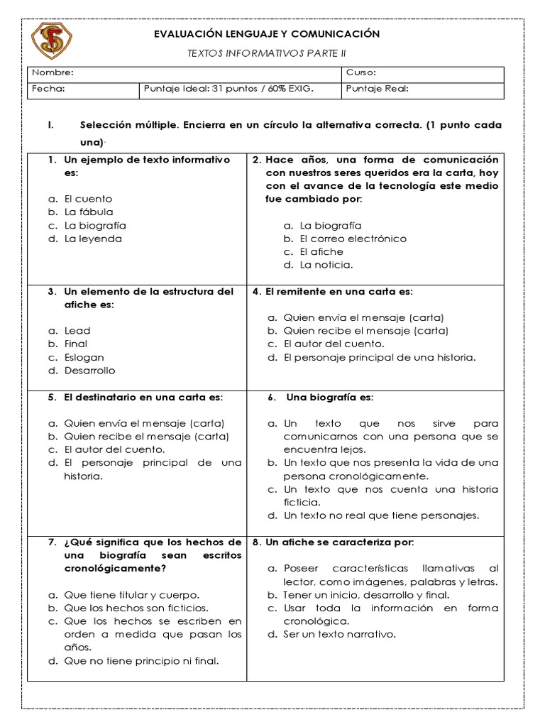 Evaluación de Textos Informativos 3° Básico | PDF | Cuentos | Comunicación
