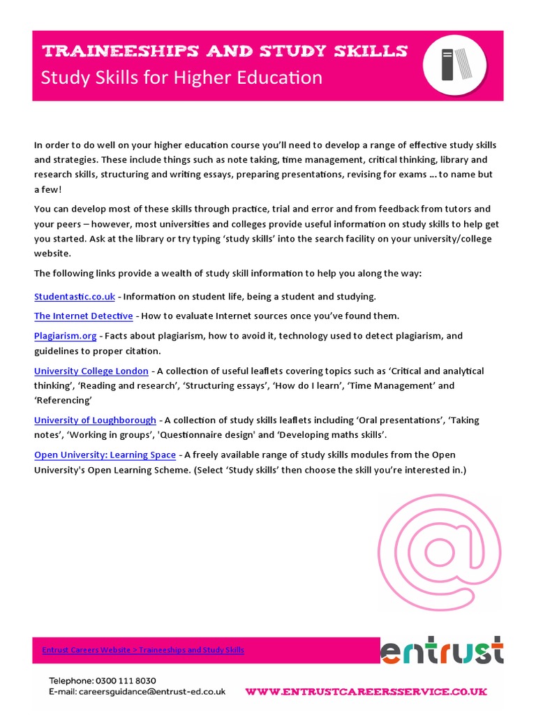 Study Skills For Higher Education (01-08-2016 - 0807) PDF | PDF