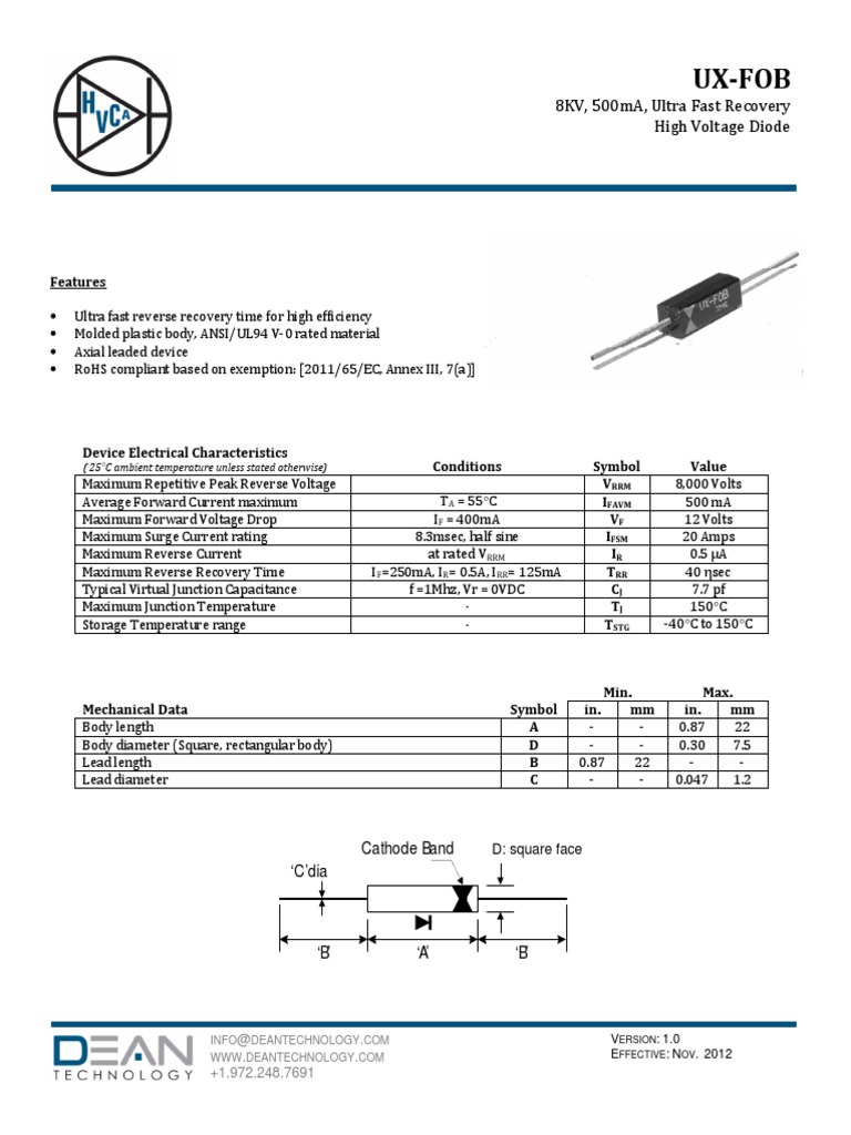8KV Ultra Fast Recovery Diode Specs | PDF | Diode | Physical Quantities