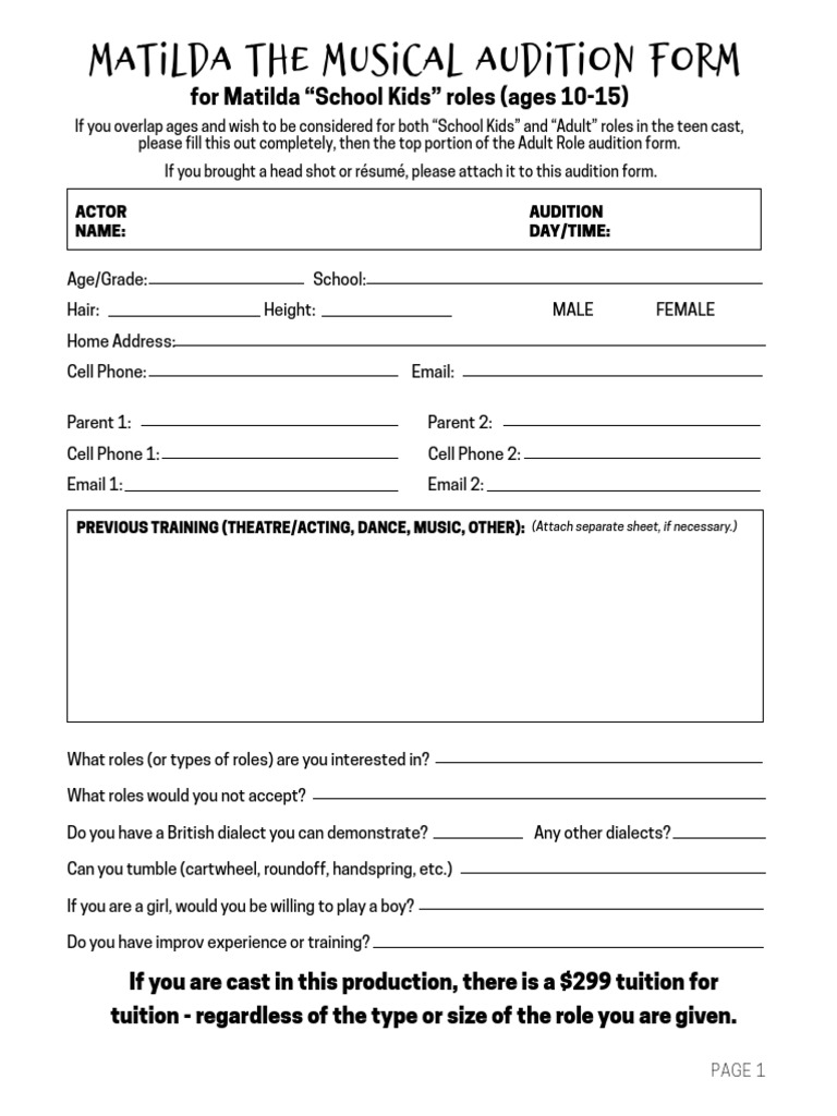 Matilda Audition Form | PDF | Audition | Entertainment