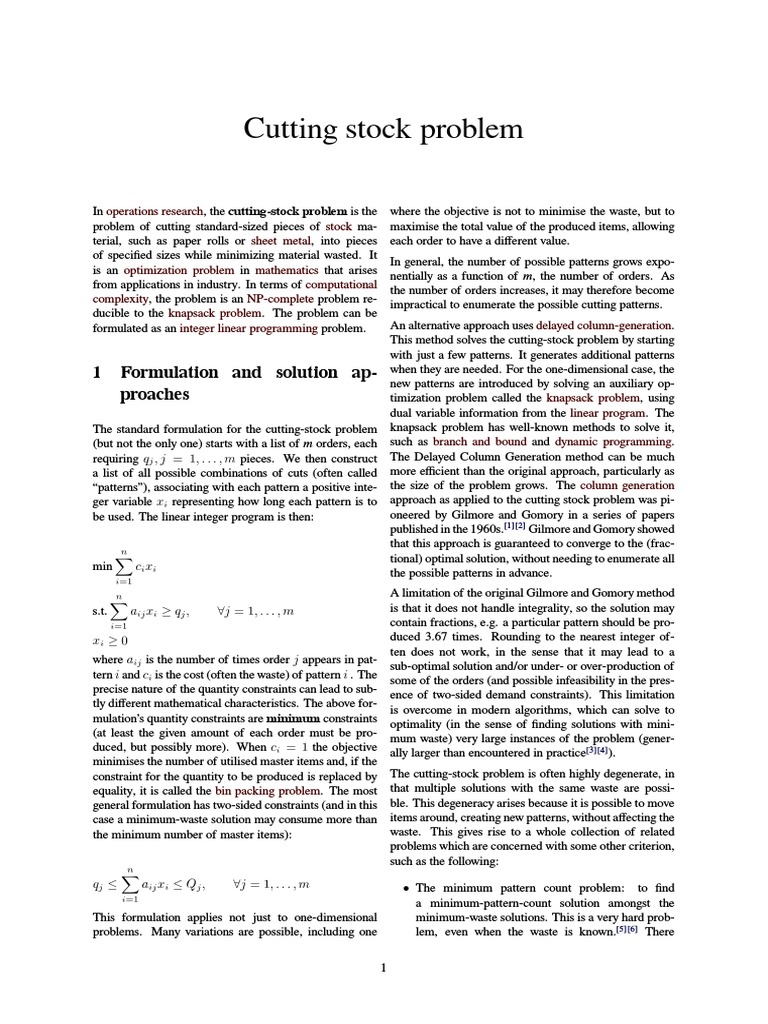 Cutting Stock Problem | PDF | Mathematical Optimization | Systems Analysis