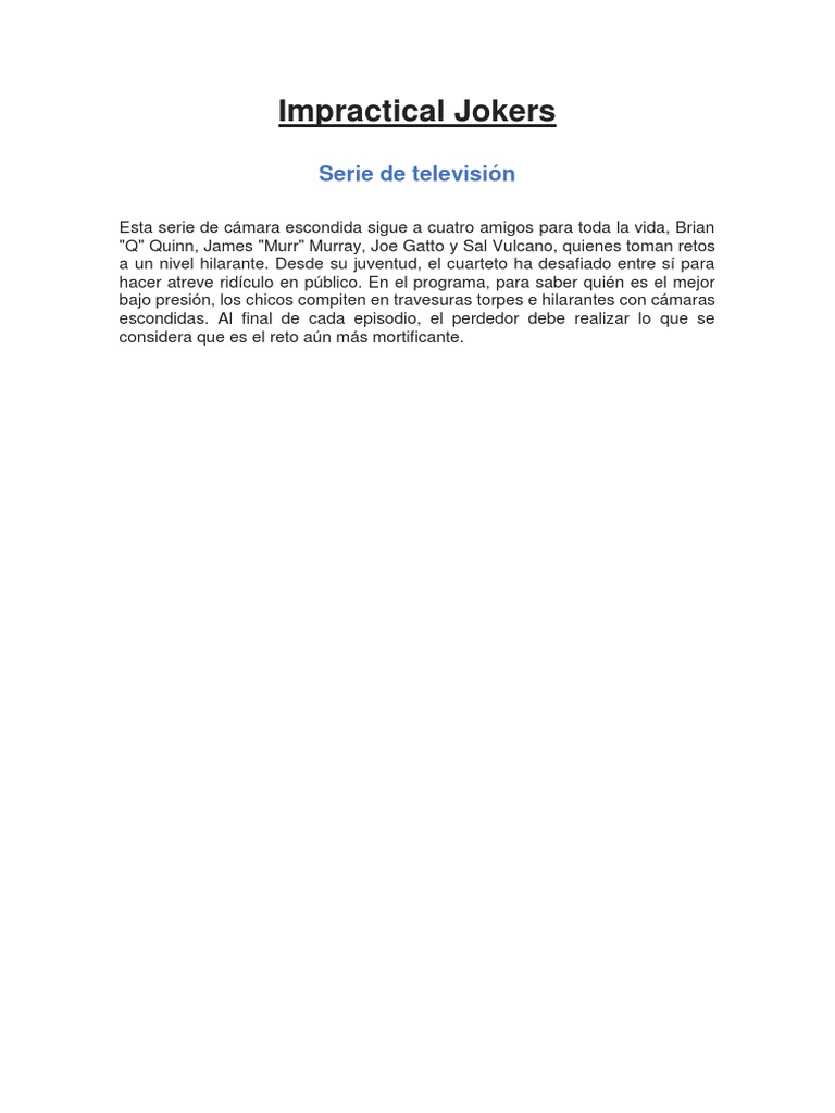 Impractical Jokers: Retos Hilarantes en TV | PDF | Deportes y ...