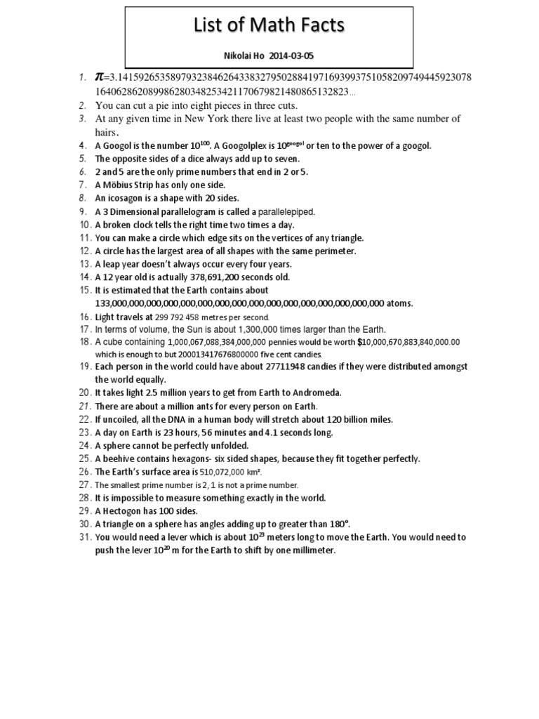 Math Facts | PDF | Area | Physics