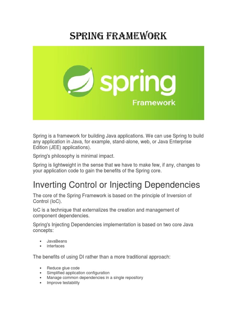 Spring Framework Batch Pdf Spring Framework Constructor Object Oriented Programming