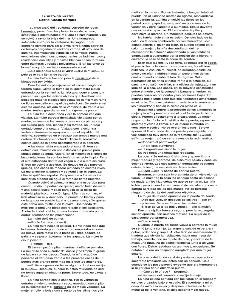 La Siesta Del Martes LECTURA SEPTIMO | PDF | Gabriel García Márquez | Verbo