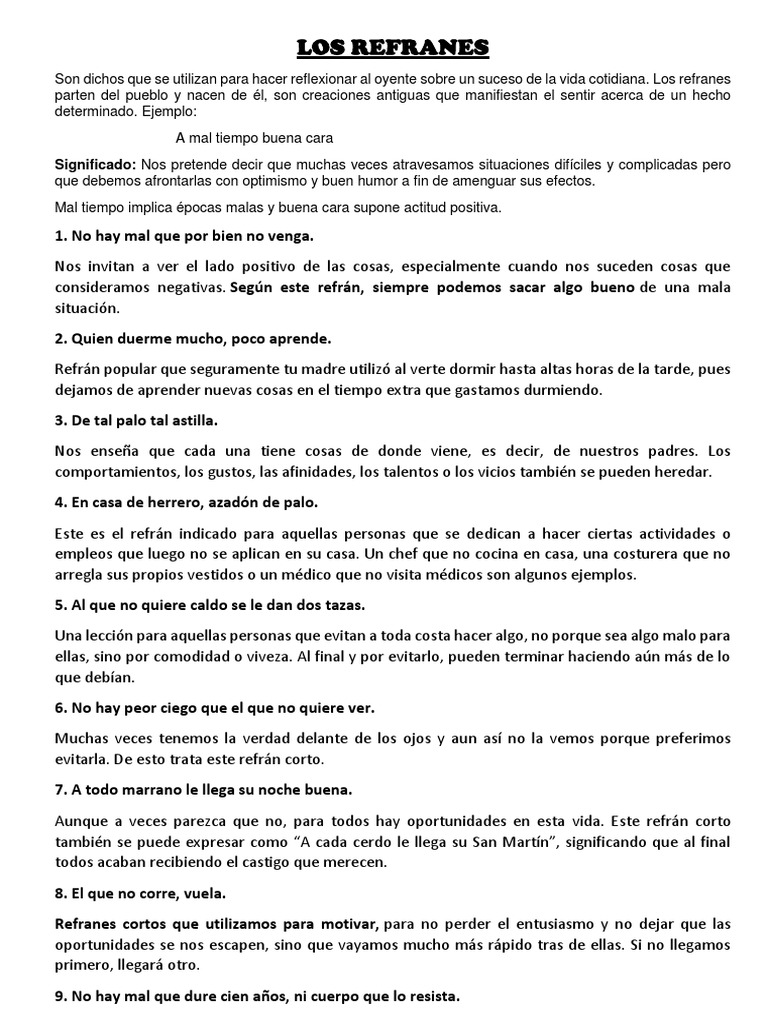 Refranes Populares y sus Significados | PDF | Proverbio | Humor