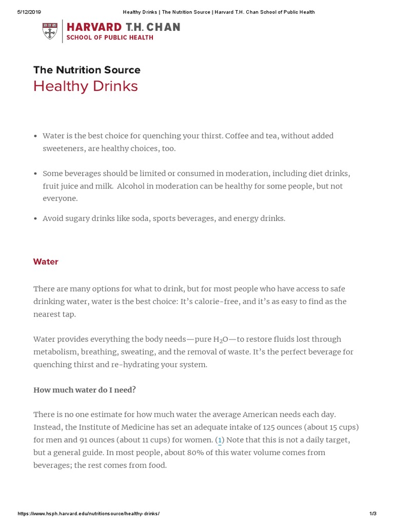 Healthy Drinks - The Nutrition Source - Harvard T.H. Chan School of ...