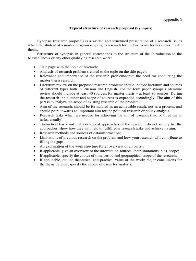 Typical Structure of Research Proposal (Synopsis) | PDF