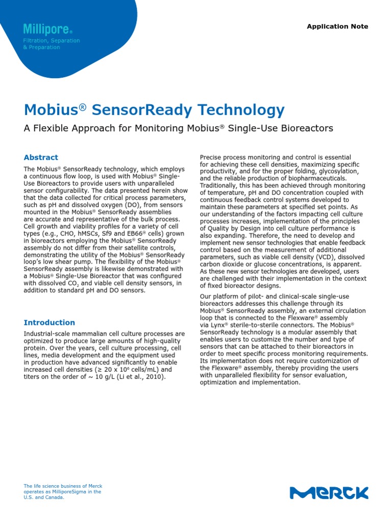 Mobius® SensorReady Technology | PDF | Cell Culture | Sterilization (Microbiology)