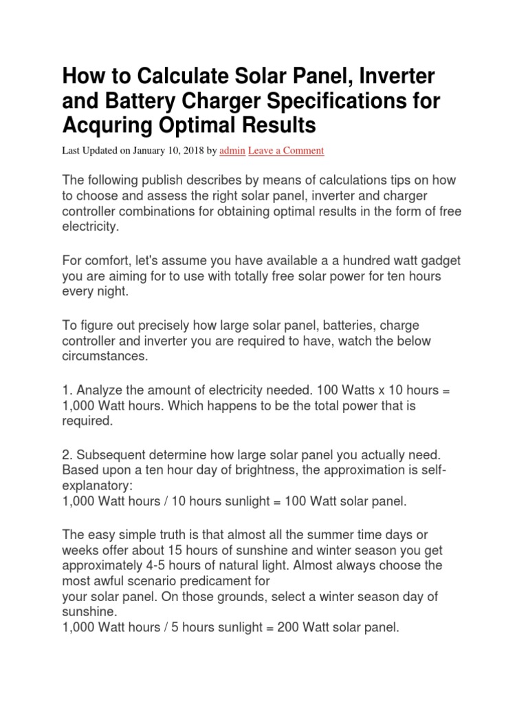 How To Calculate Solar Panel, Inverter and Battery Charger ...
